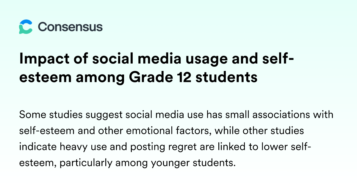 Impact Of Social Media Usage And Self-esteem Among Grade 12 Students ...