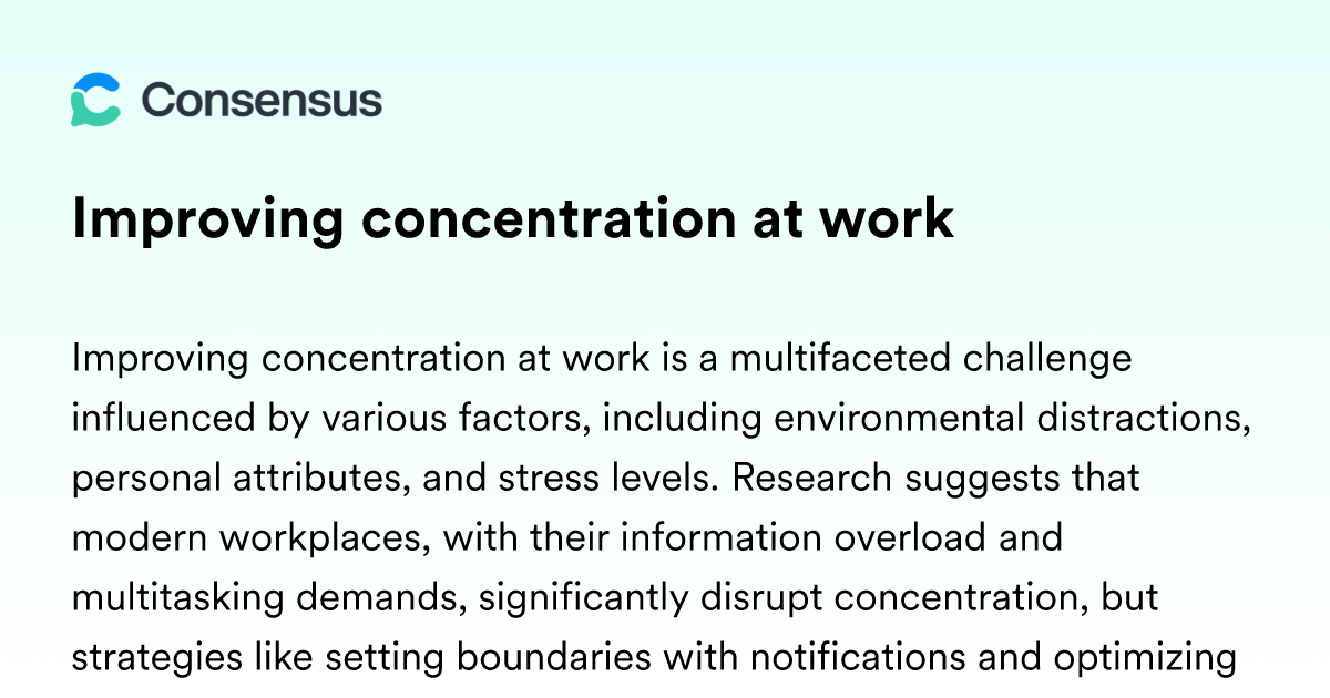 Improving Concentration At Work - Consensus Academic Search Engine
