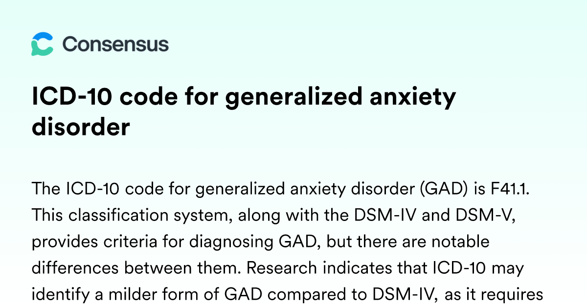 ICD-10 Code For Generalized Anxiety Disorder - Consensus Academic ...