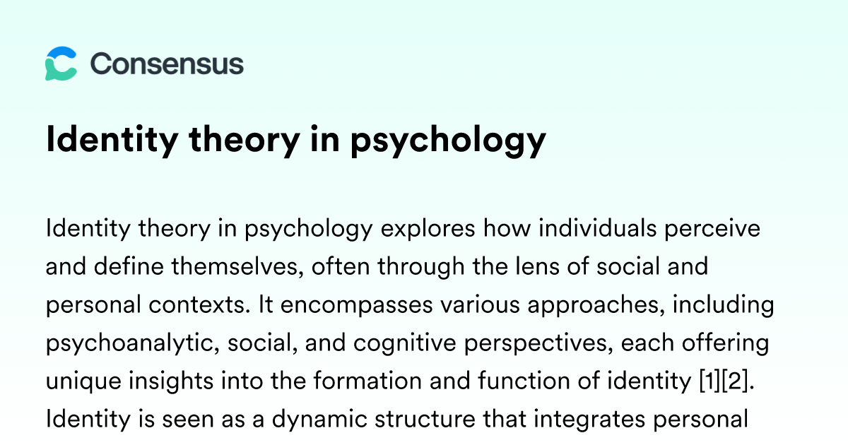Identity Theory In Psychology - Consensus Academic Search Engine