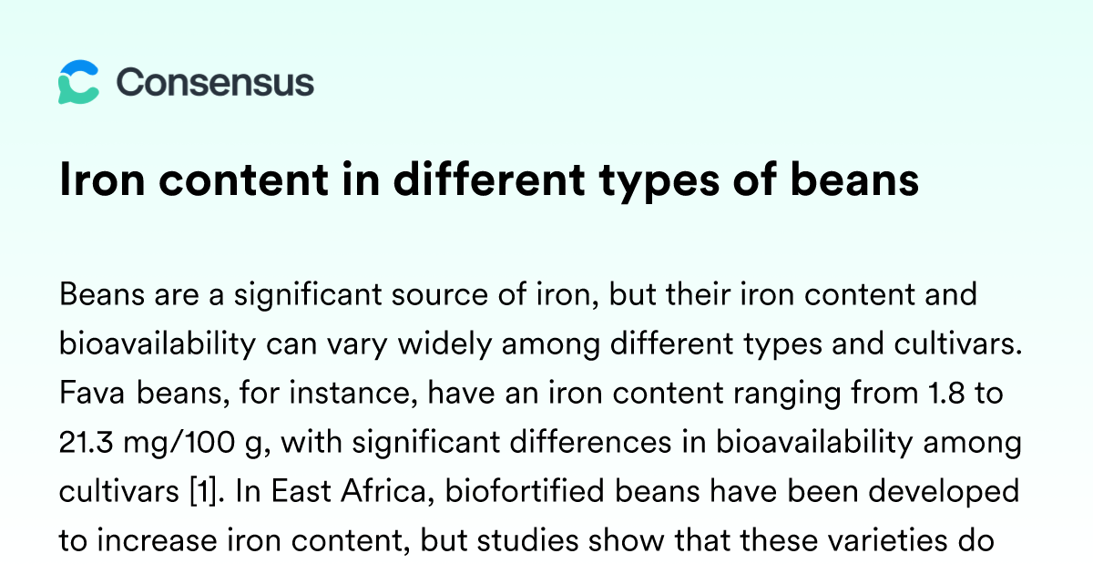 Iron Content In Different Types Of Beans - Consensus Academic Search Engine