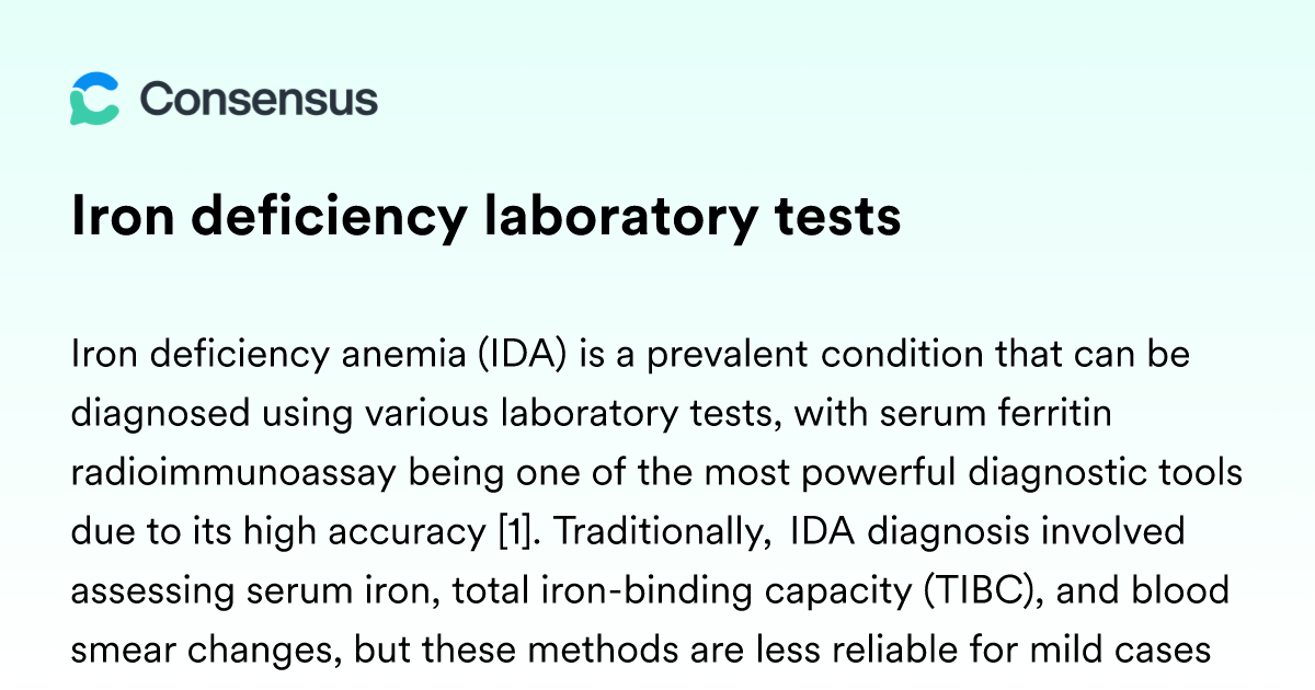 Iron Deficiency Laboratory Tests - Consensus Academic Search Engine