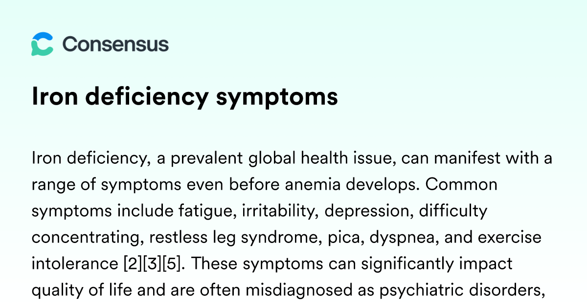 Iron Deficiency Symptoms - Consensus Academic Search Engine