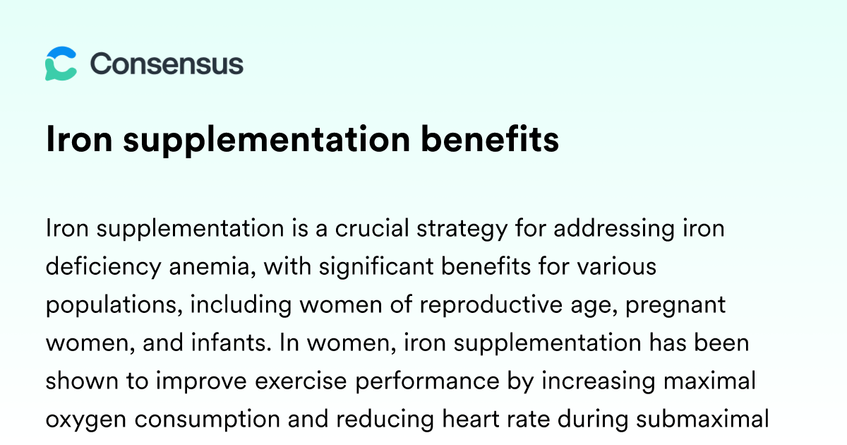 Iron Supplementation Benefits - Consensus Academic Search Engine