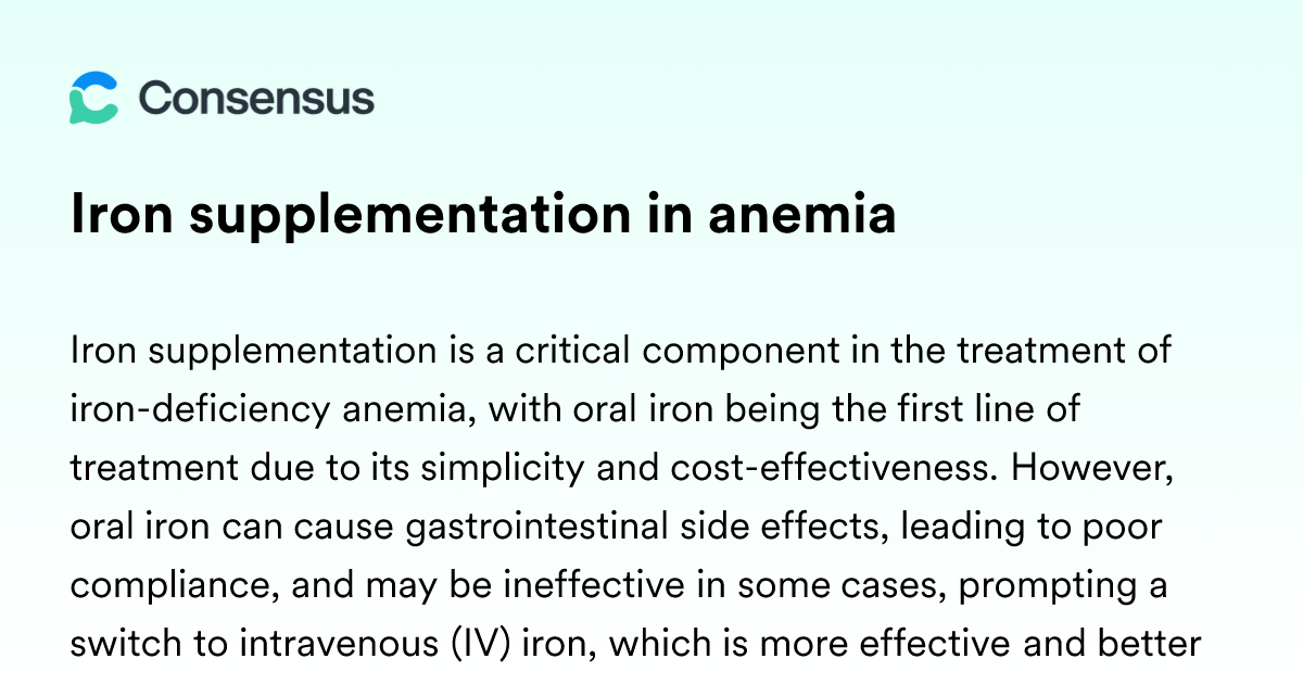 Iron Supplementation In Anemia - Consensus Academic Search Engine