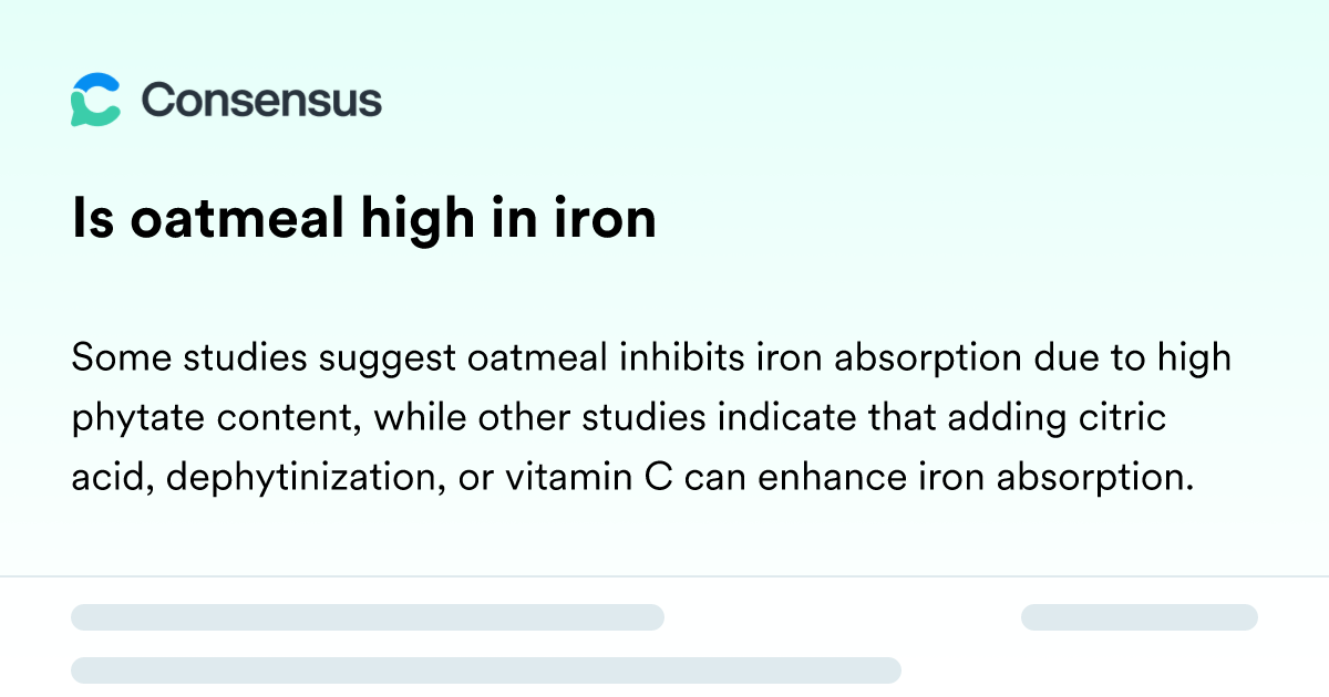 Is Oatmeal High In Iron - Consensus Academic Search Engine