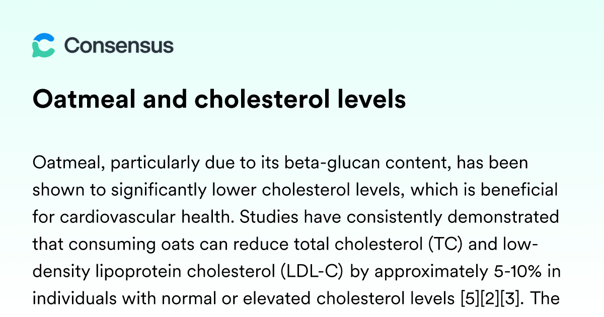 Oatmeal And Cholesterol Levels - Consensus Academic Search Engine