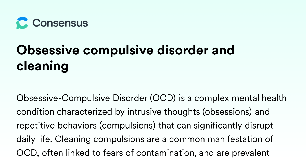 Obsessive Compulsive Disorder And Cleaning - Consensus Academic Search ...