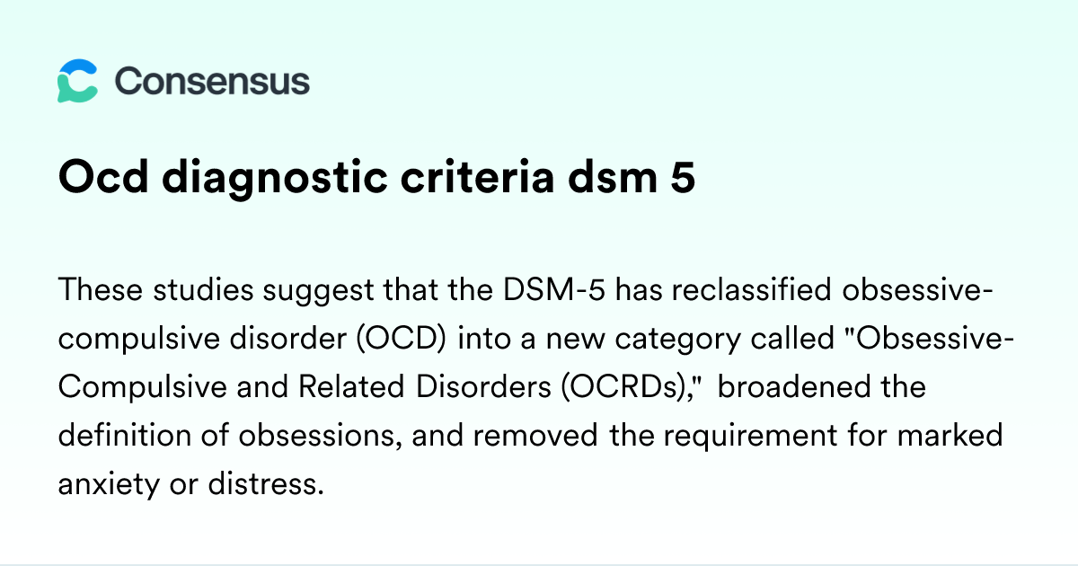 Ocd Diagnostic Criteria Dsm 5 - Consensus Academic Search Engine