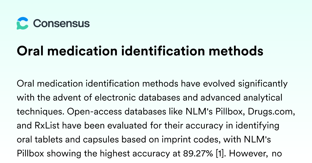Oral Medication Identification Methods - Consensus Academic Search Engine