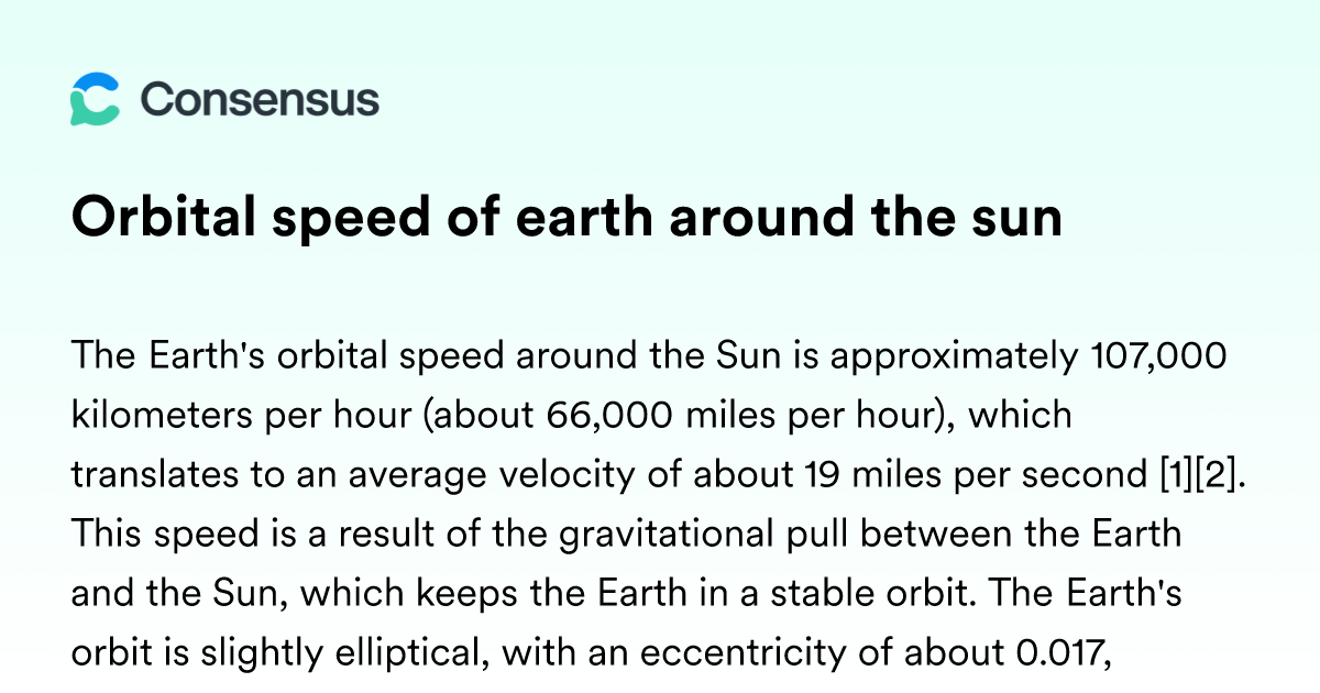 Orbital Speed Of Earth Around The Sun - Consensus Academic Search Engine