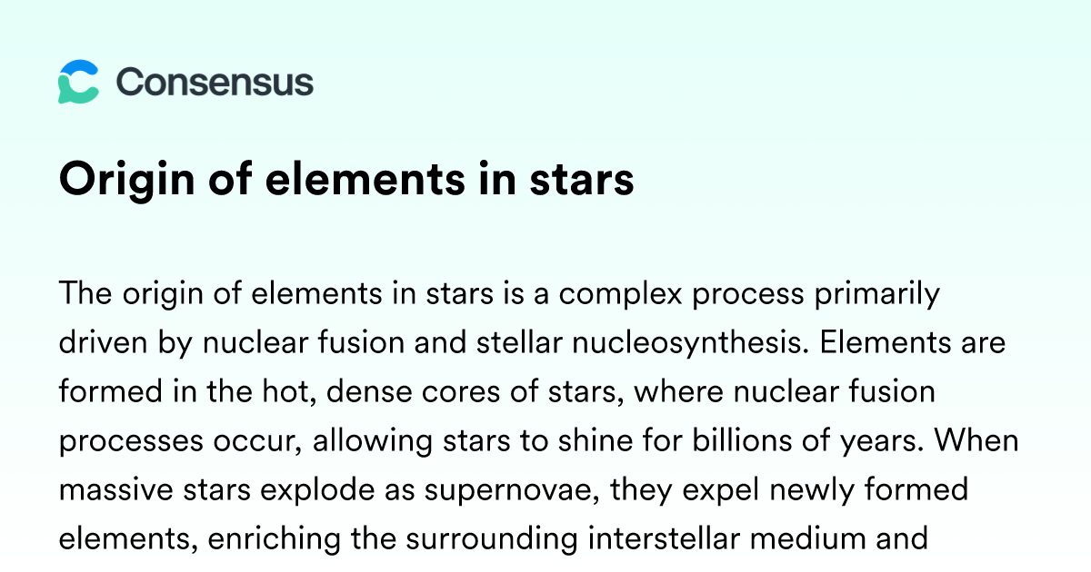 Origin Of Elements In Stars - Consensus Academic Search Engine