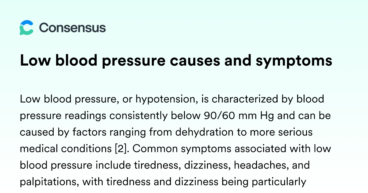 Low Blood Pressure Causes And Symptoms - Consensus Academic Search Engine