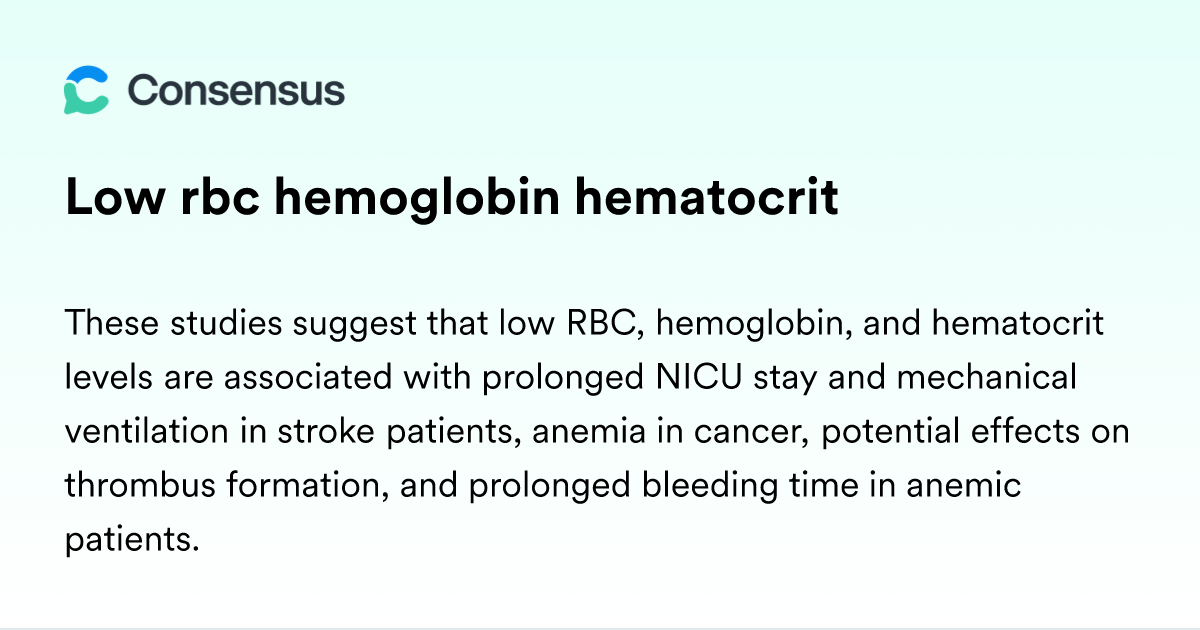 Low Rbc Hemoglobin Hematocrit - Consensus Academic Search Engine