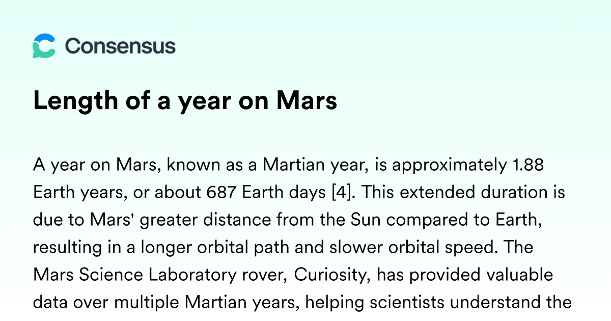 Length Of A Year On Mars - Consensus Academic Search Engine