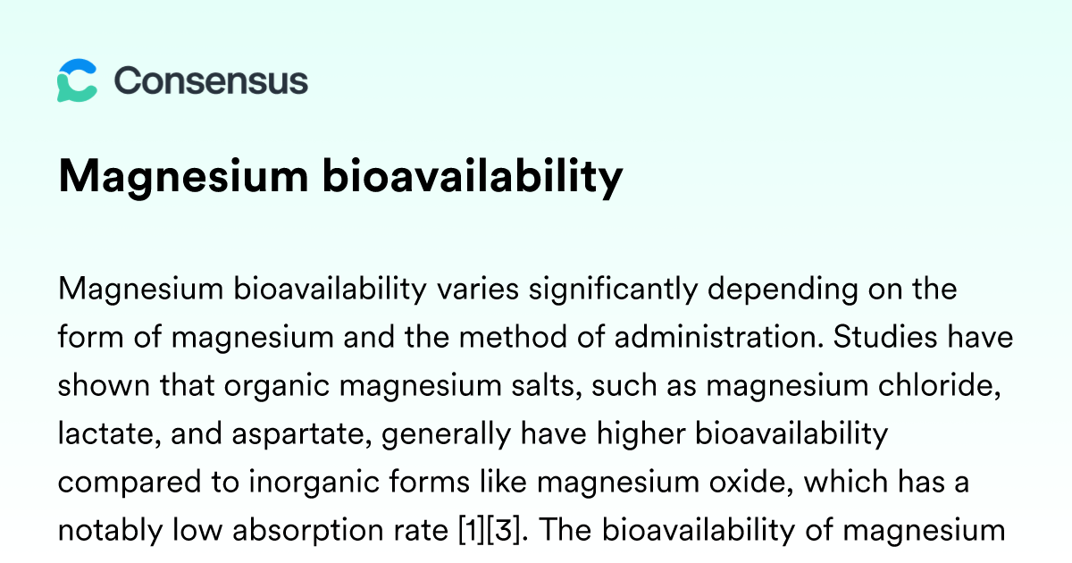 Magnesium Bioavailability - Consensus Academic Search Engine