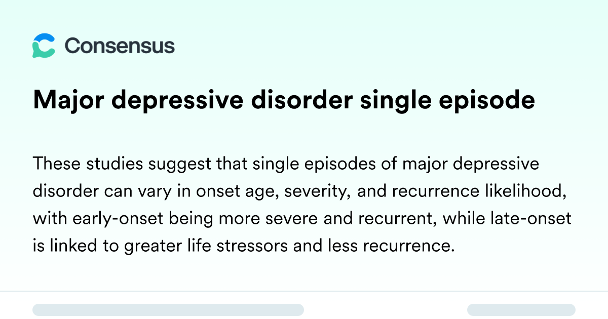 Major Depressive Disorder Single Episode - Consensus Academic Search Engine
