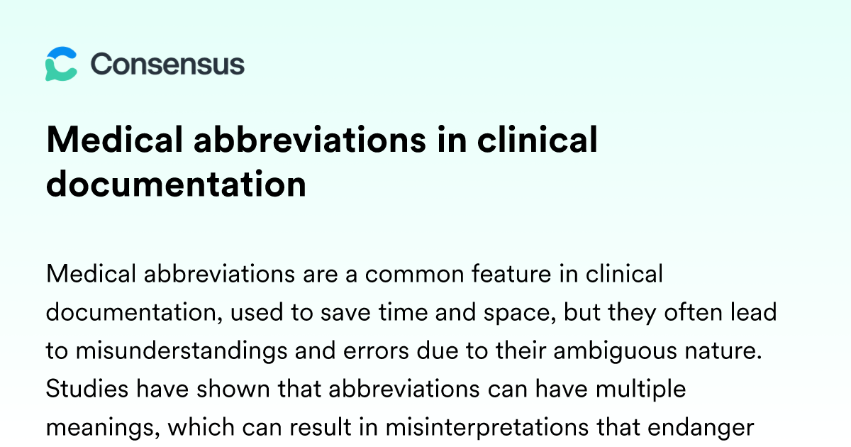 Medical Abbreviations In Clinical Documentation - Consensus Academic ...