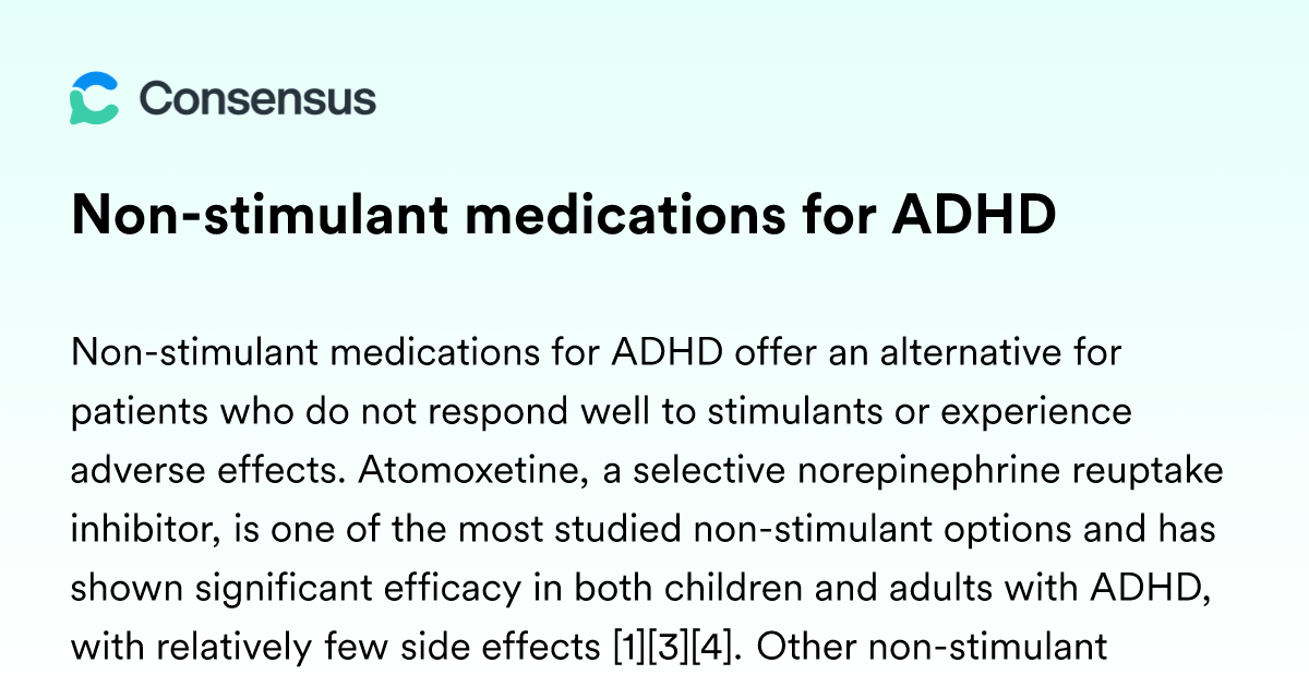 Non-stimulant Medications For ADHD - Consensus Academic Search Engine