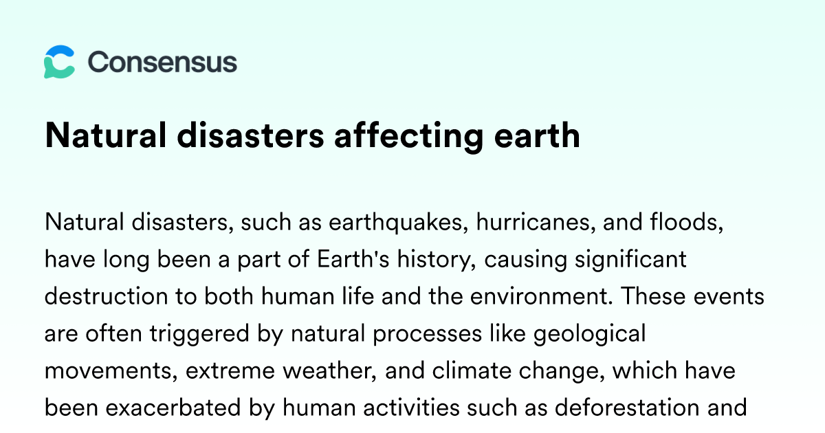 Natural Disasters Affecting Earth - Consensus Academic Search Engine