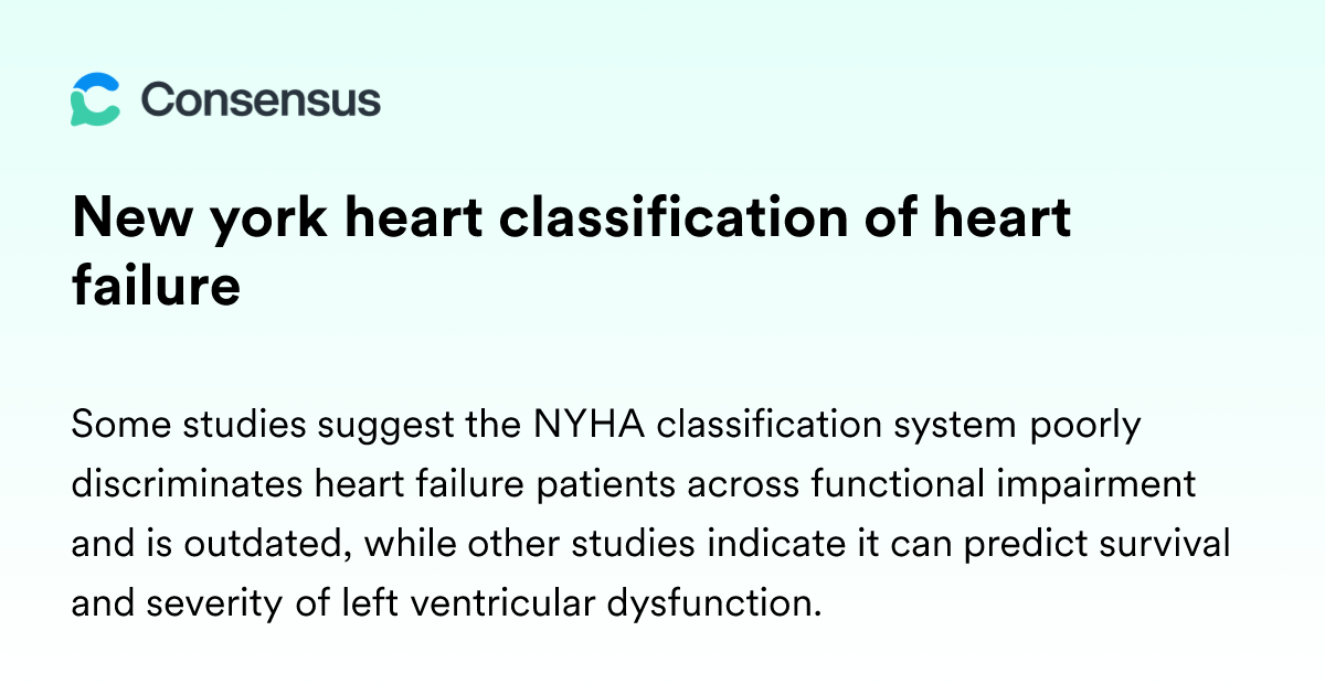 New York Heart Classification Of Heart Failure - Consensus Academic ...