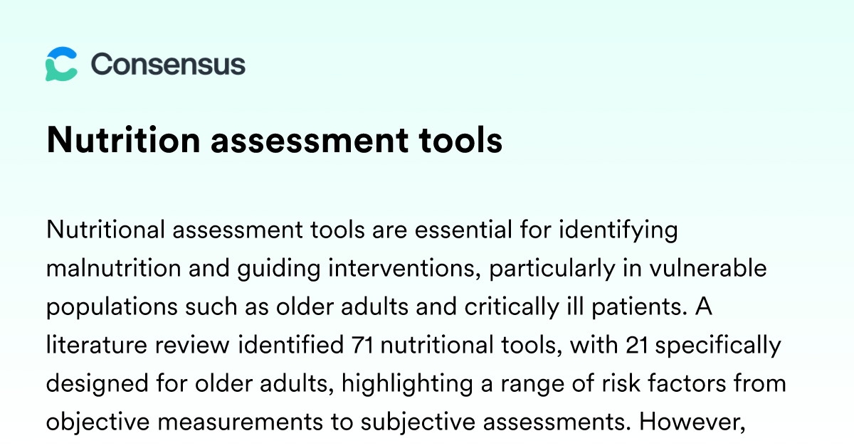 Nutrition Assessment Tools - Consensus Academic Search Engine