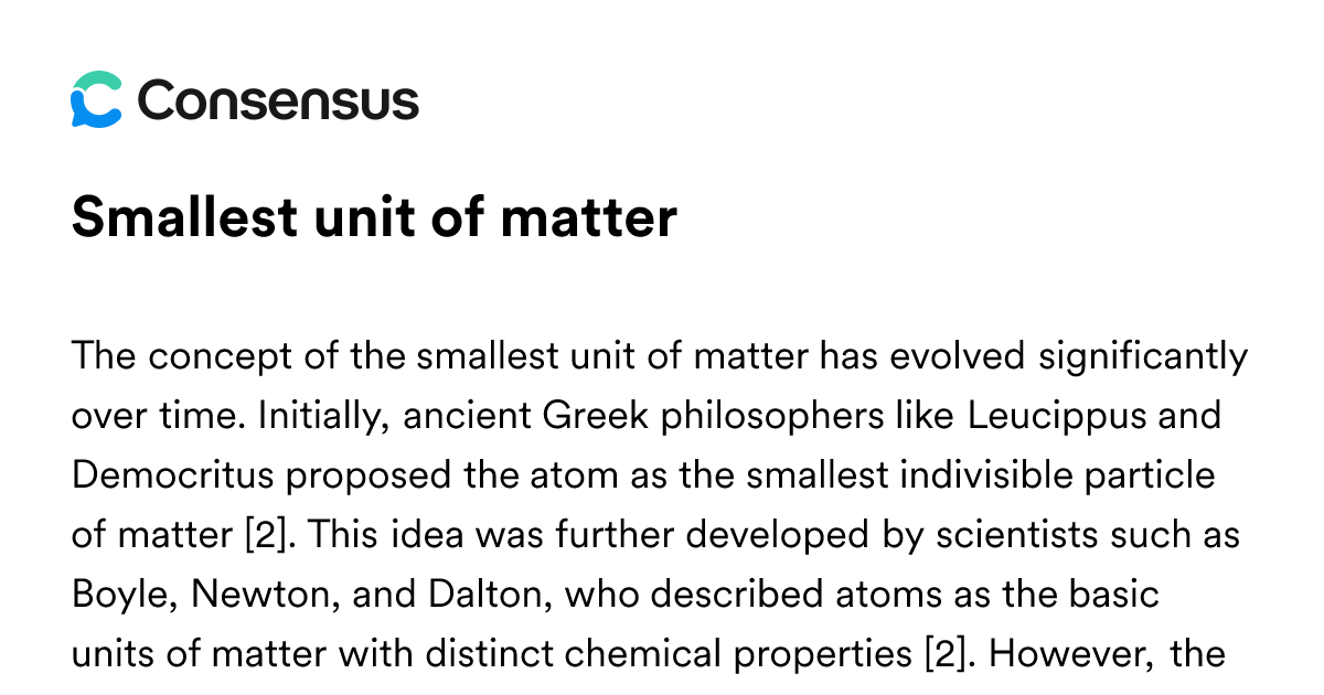 Smallest Unit Of Matter - Consensus Academic Search Engine