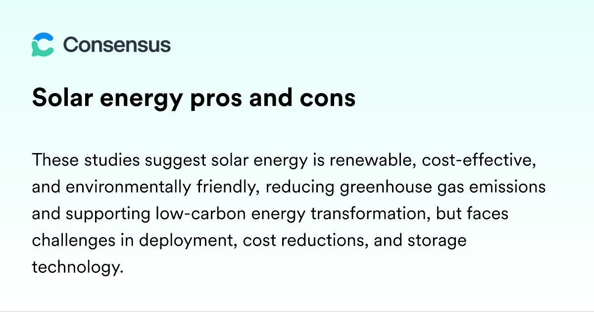 Solar Energy Pros And Cons - Consensus Academic Search Engine