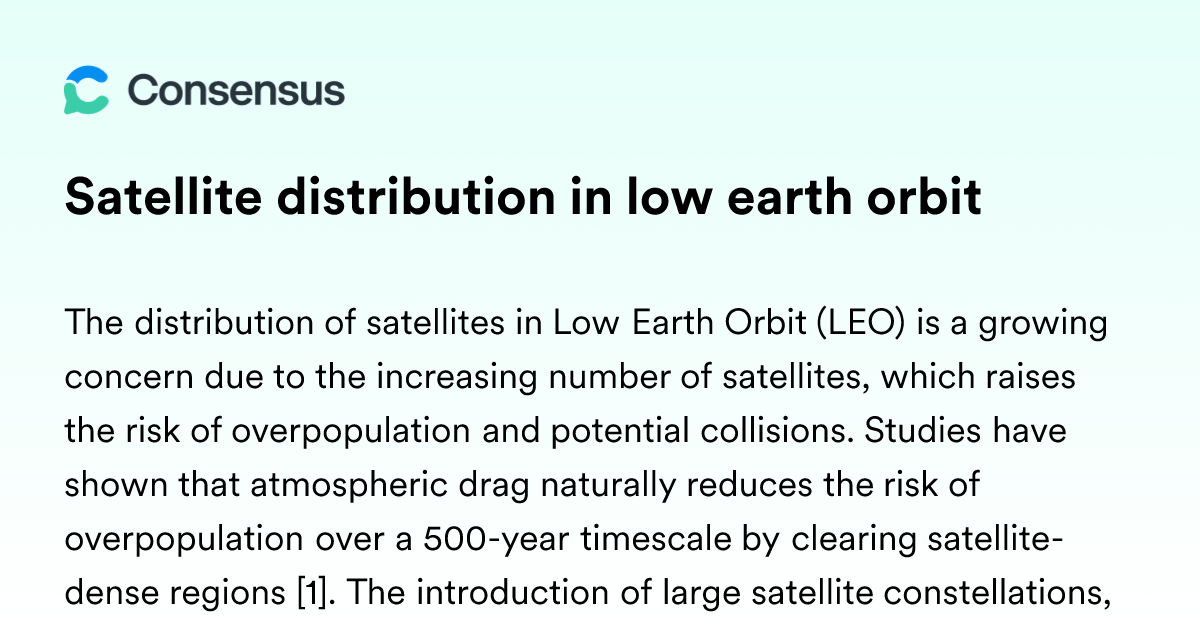 Satellite Distribution In Low Earth Orbit - Consensus Academic Search ...