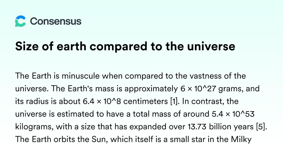 Size Of Earth Compared To The Universe - Consensus Academic Search Engine
