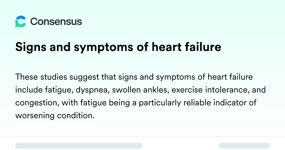 Signs And Symptoms Of Heart Failure - Consensus Academic Search Engine