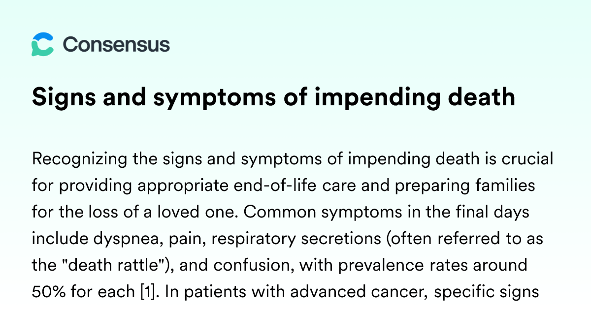 Signs And Symptoms Of Impending Death - Consensus Academic Search Engine