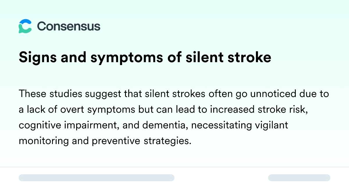 Signs And Symptoms Of Silent Stroke - Consensus Academic Search Engine