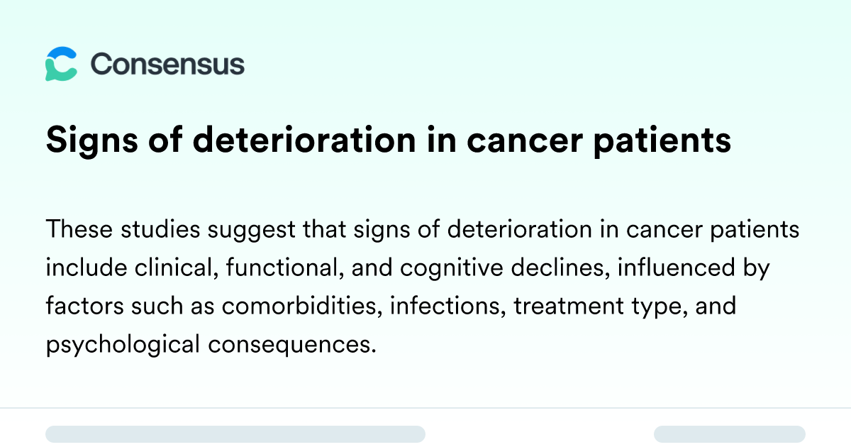 Signs Of Deterioration In Cancer Patients - Consensus Academic Search ...