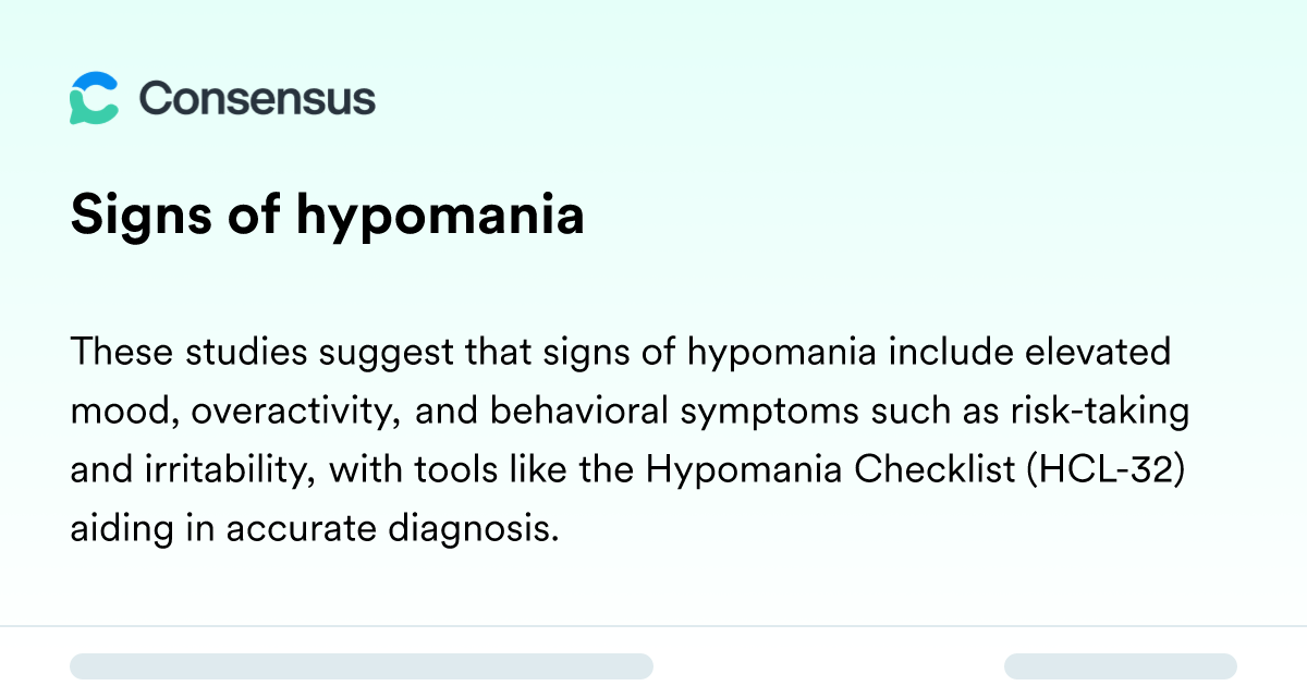 Signs Of Hypomania - Consensus Academic Search Engine