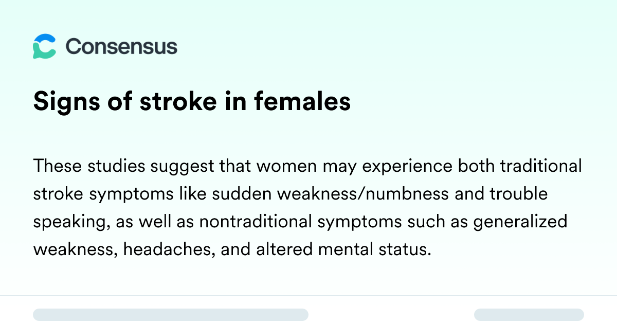Signs Of Stroke In Females - Consensus Academic Search Engine