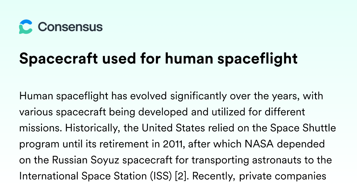 Spacecraft Used For Human Spaceflight - Consensus Academic Search Engine