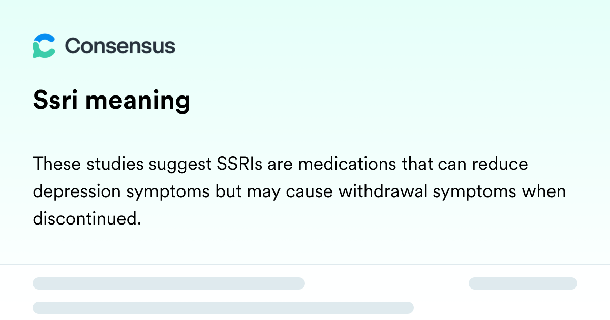 Ssri Meaning - Consensus Academic Search Engine