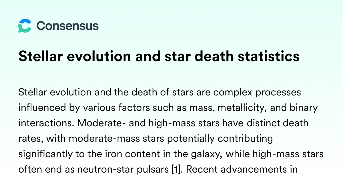 Stellar Evolution And Star Death Statistics - Consensus Academic Search ...