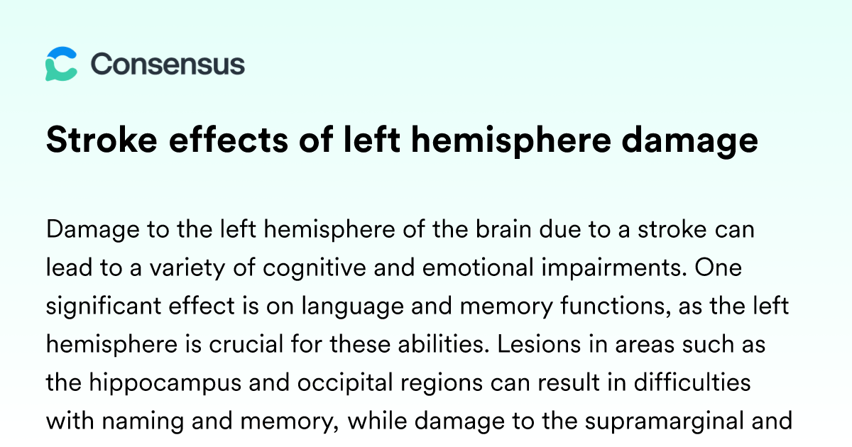 Stroke Effects Of Left Hemisphere Damage - Consensus Academic Search Engine