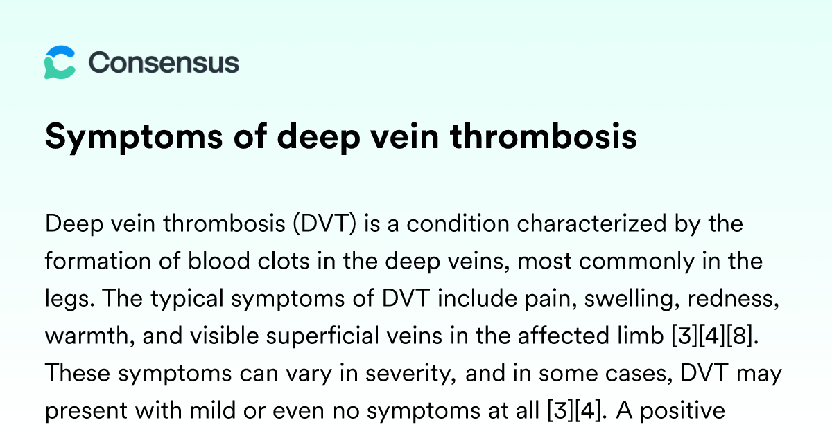 Symptoms Of Deep Vein Thrombosis - Consensus Academic Search Engine