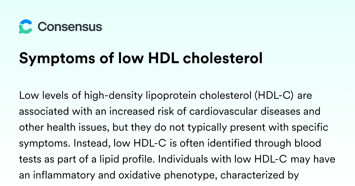 Symptoms Of Low HDL Cholesterol - Consensus Academic Search Engine