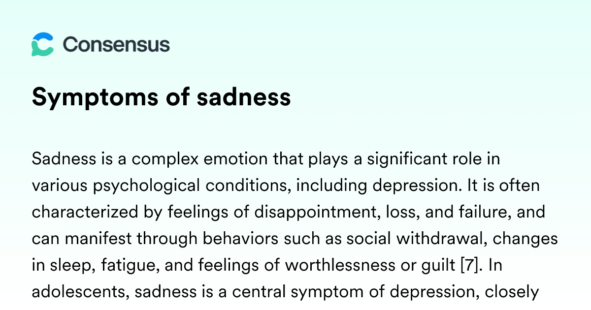 Symptoms Of Sadness - Consensus Academic Search Engine