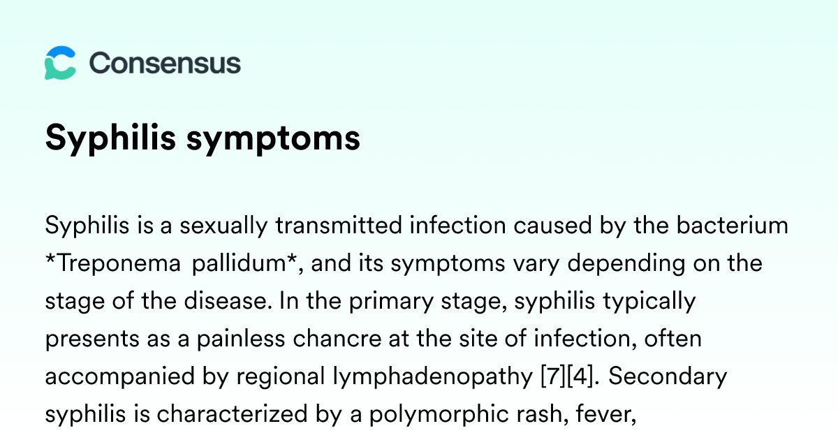Syphilis Symptoms - Consensus Academic Search Engine