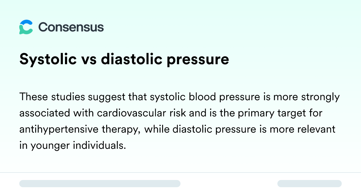Systolic Vs Diastolic Pressure - Consensus Academic Search Engine