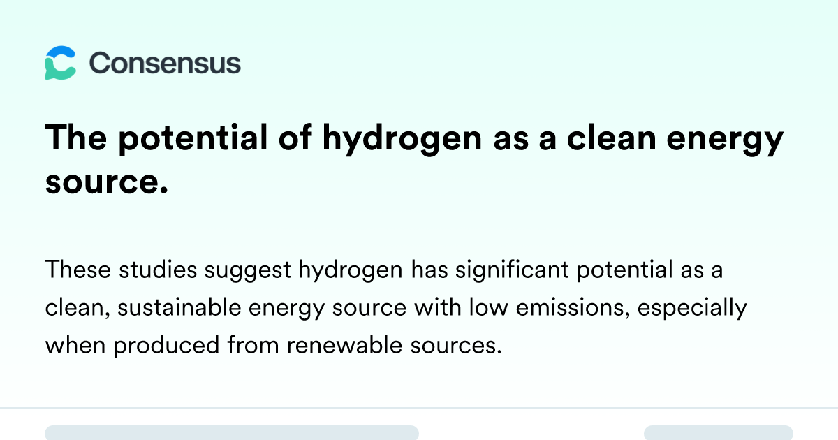 The Potential Of Hydrogen As A Clean Energy Source. - Consensus ...