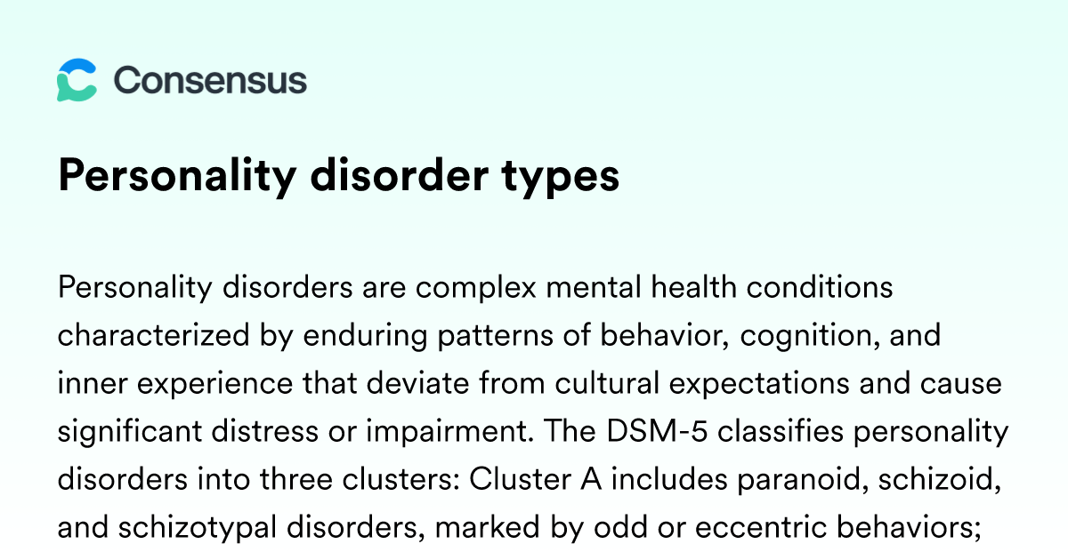 Personality Disorder Types - Consensus Academic Search Engine