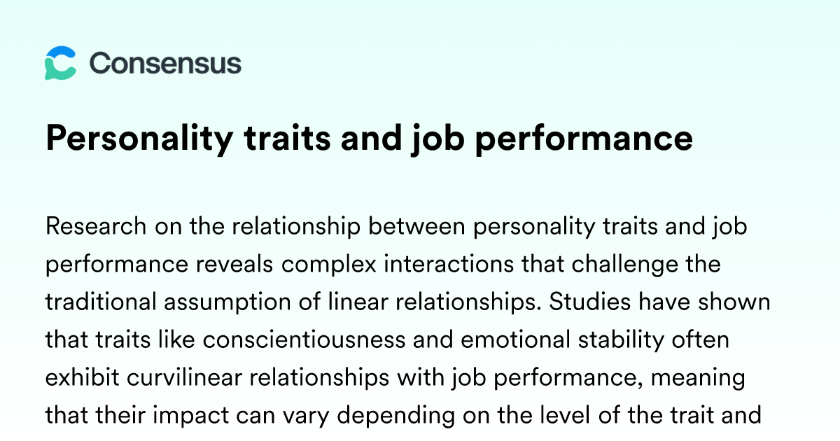 Personality Traits And Job Performance - Consensus Academic Search Engine