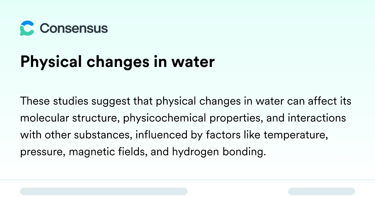 Physical Changes In Water - Consensus Academic Search Engine