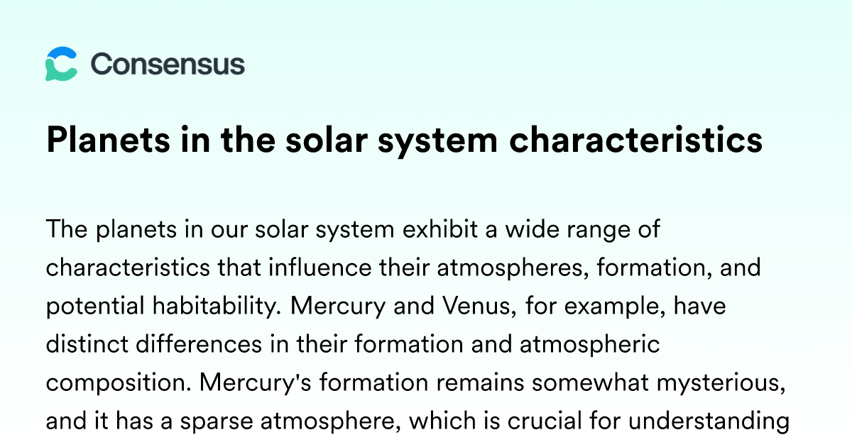 Planets In The Solar System Characteristics - Consensus Academic Search ...